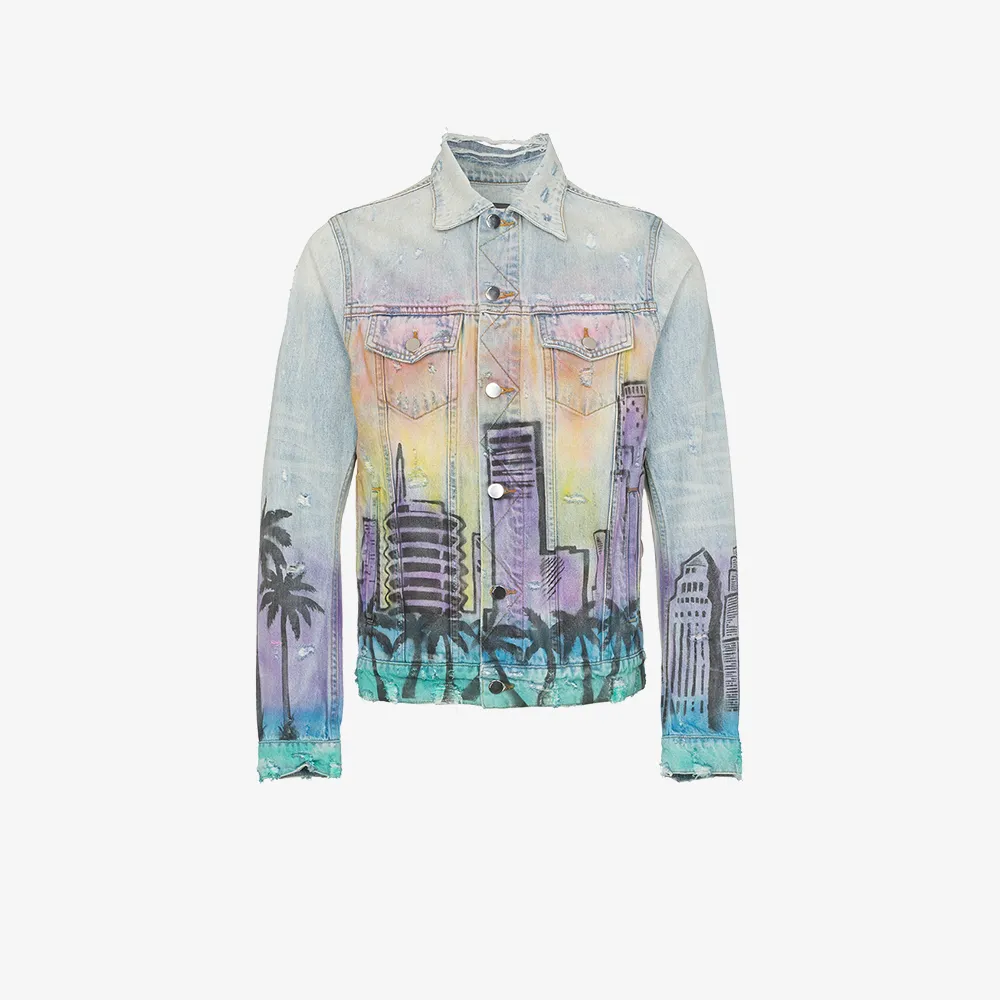 AMIRI Hollywood print relaxed boxy fit denim jacket | Browns