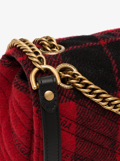 Balenciaga red BB Round logo embroidered tartan wool bag | Browns