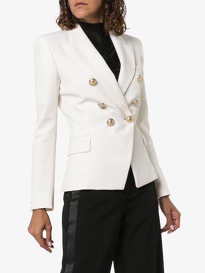 Balmain double breasted buttoned wool blazer | Browns