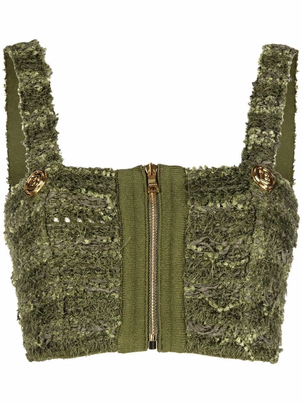 logo-buttons tweed crop top | Balmain | Eraldo.com
