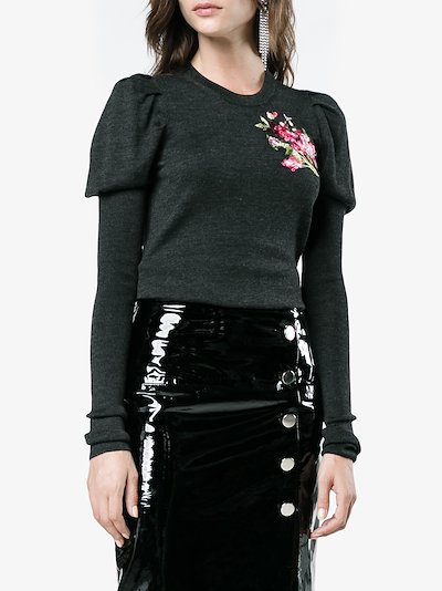 Dolce & Gabbana floral embroidered puff sleeve knitted top | Browns