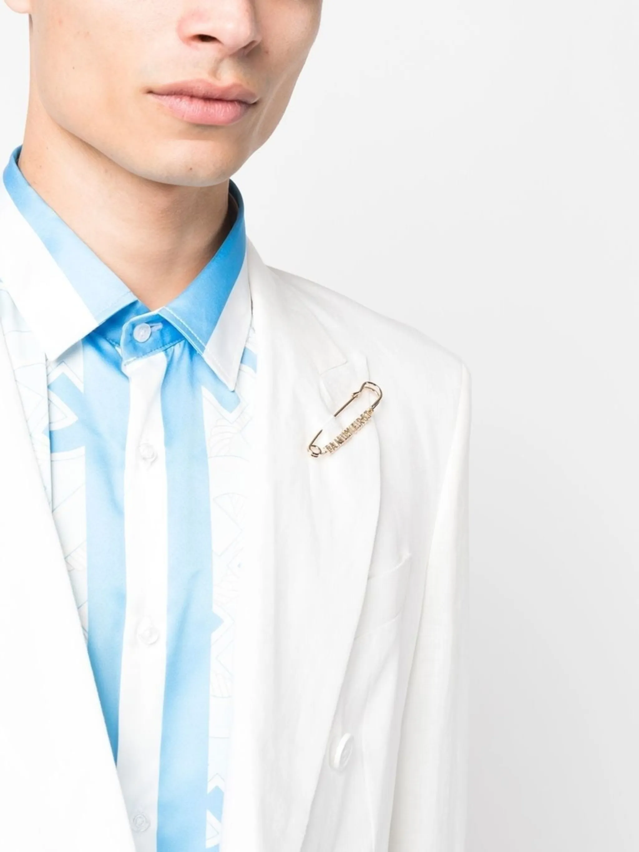 Family First logo-pin double-breasted blazer | Eraldo.com US