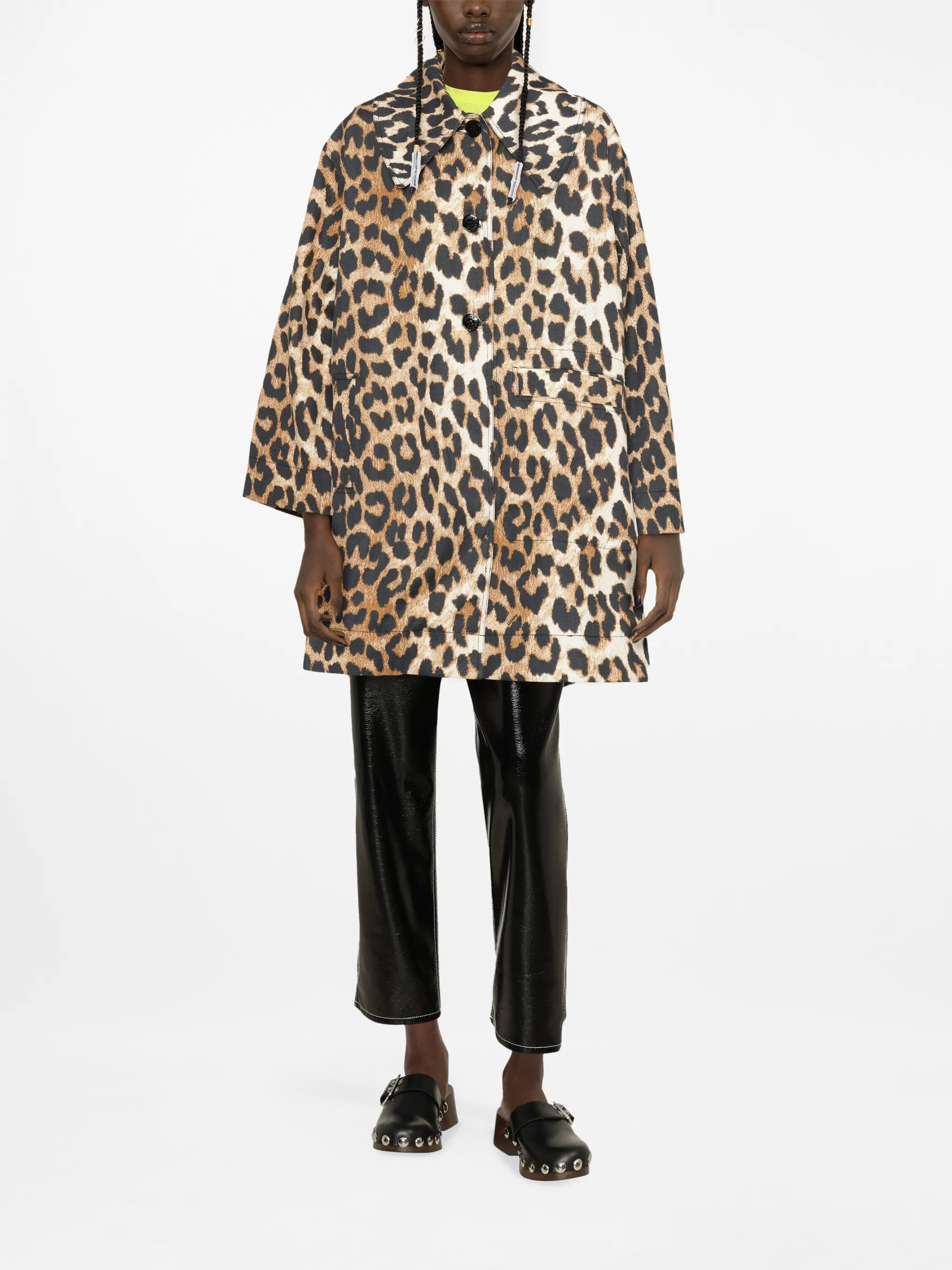 GANNI leopard-print single-breasted coat | Eraldo.com US