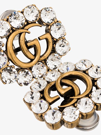 Gucci gold-plated GG logo crystal earrings | Browns