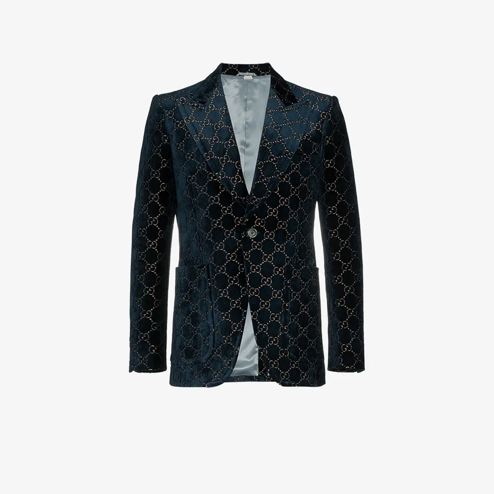 Gucci logo jacquard cotton blend velvet blazer | Browns