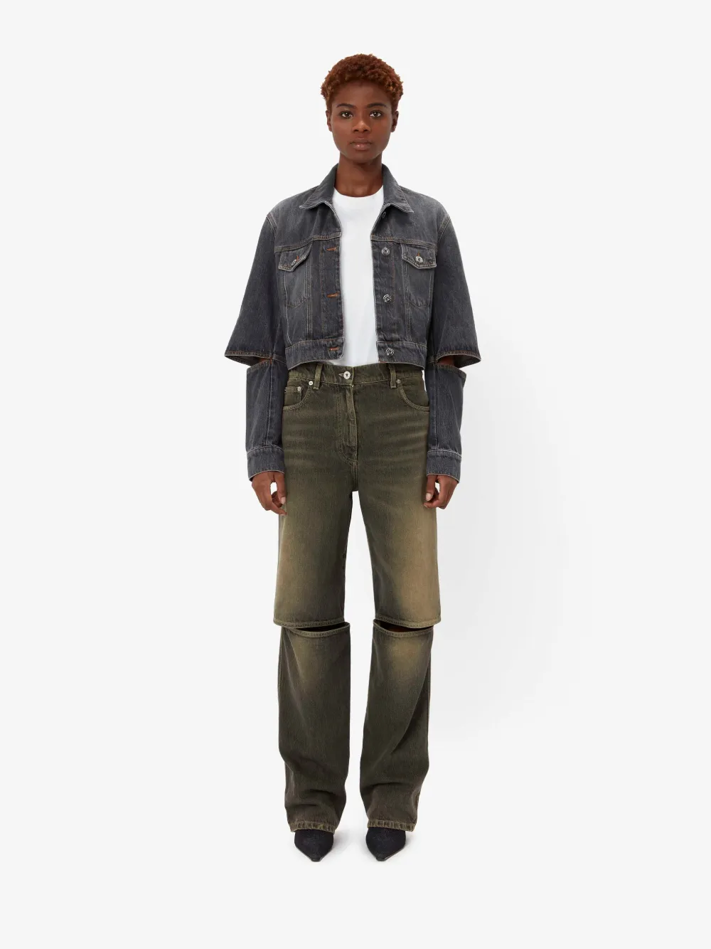 CUT OUT SLEEVE DENIM JACKET in grey | JW Anderson