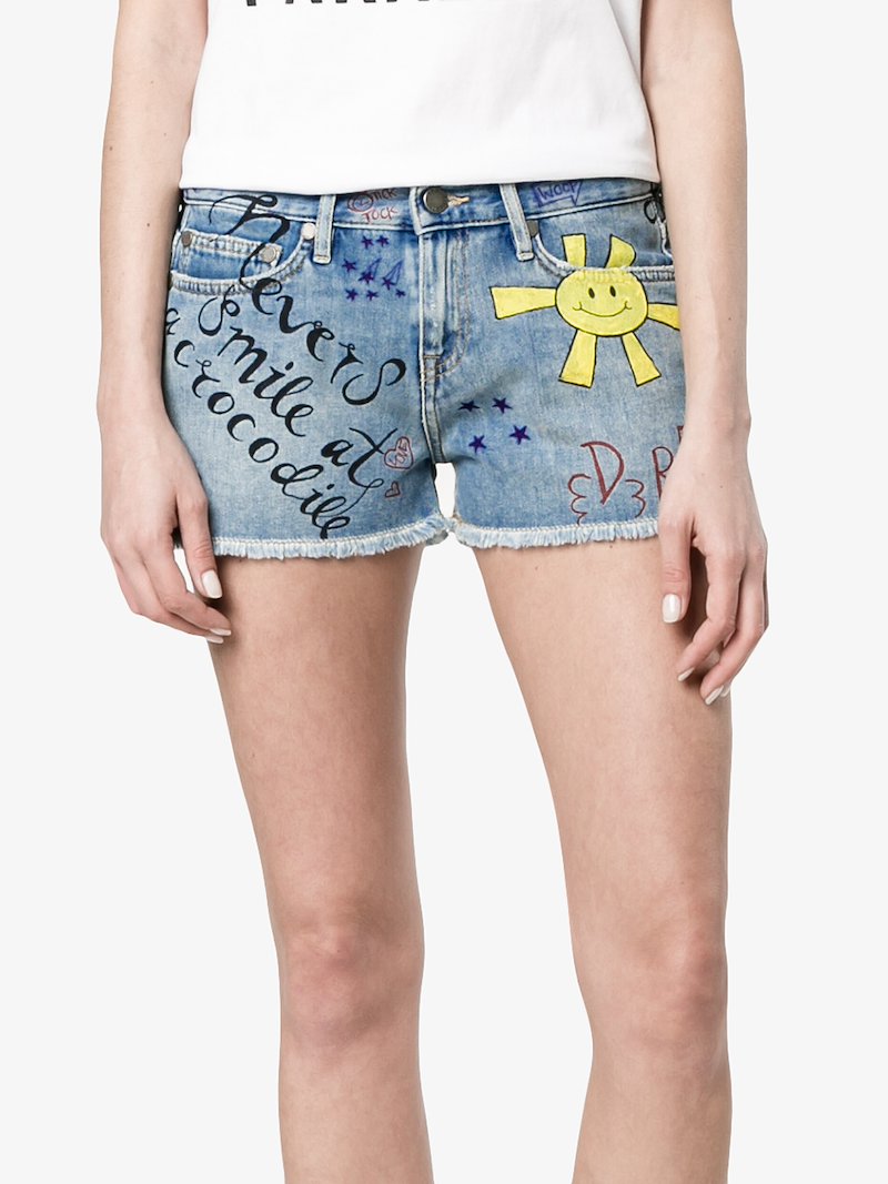 Mira Mikati graffiti denim short shorts | Browns