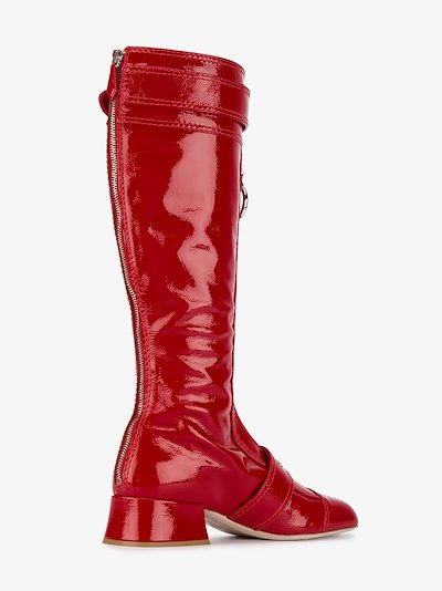 Miu Miu Red Patent Leather zipper knee boots | Browns