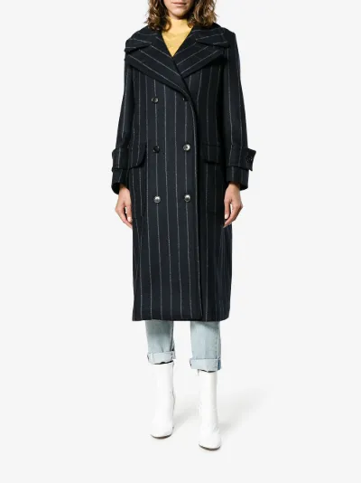 MSGM pinstripe oversized coat with fur belt | Browns