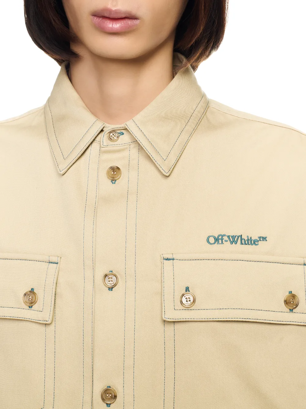 BEIGE STITCH MILITARY OVERSHIRT in 6157 creme brulee - dark storm | Off ...