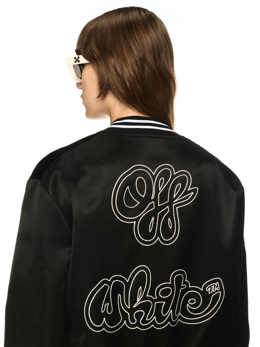 BLACK/WHITE SATIN VARSITY JACKET in black | Off-White™ Official CA