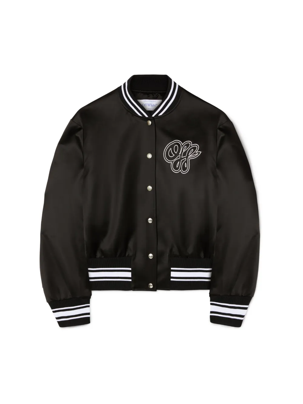 BLACK/WHITE SATIN VARSITY JACKET in black | Off-White™ Official US