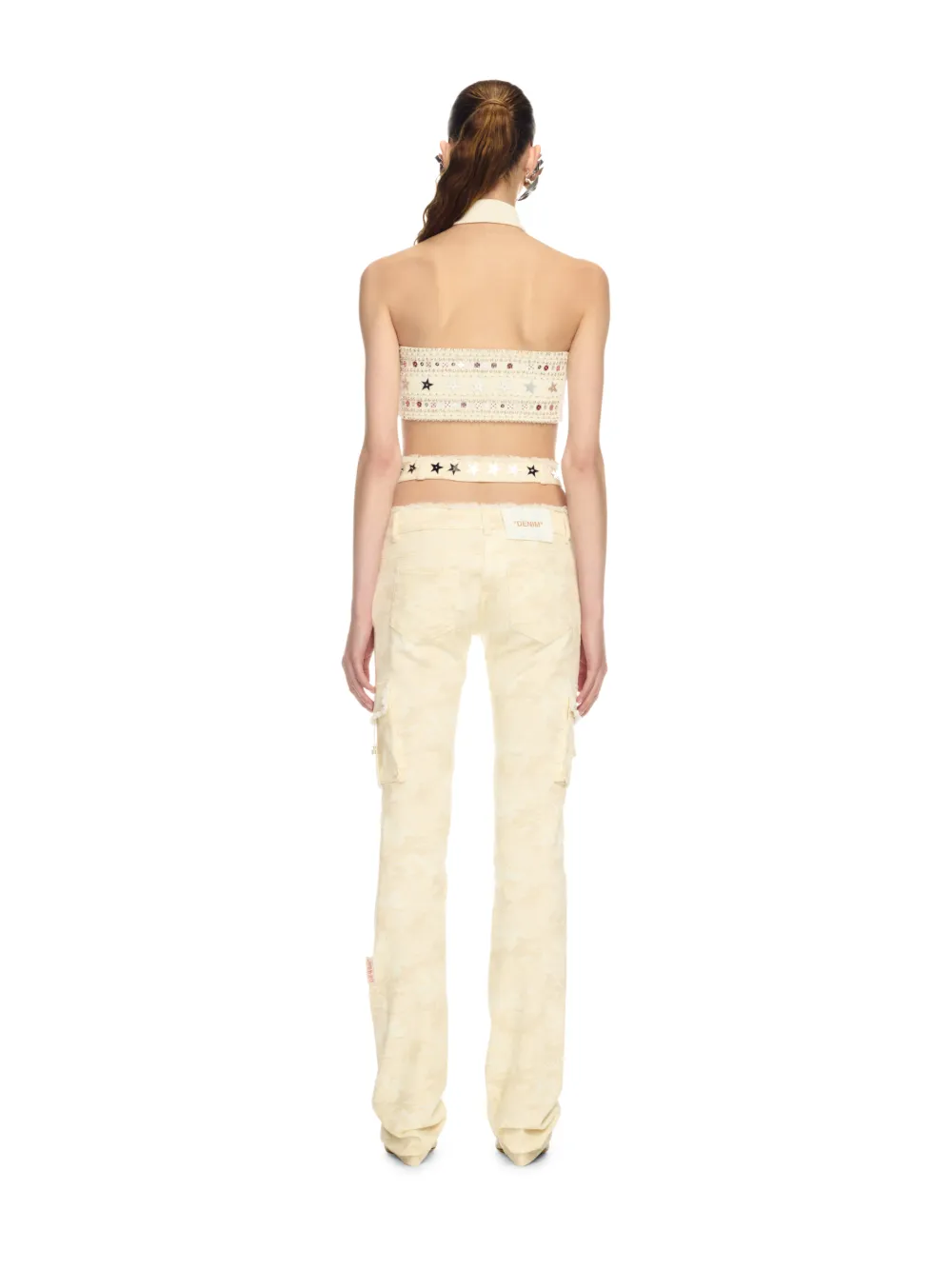 CREAM CROSS COLLAR EMBELLISHED BRA TOP in white | Off-White™ Official US