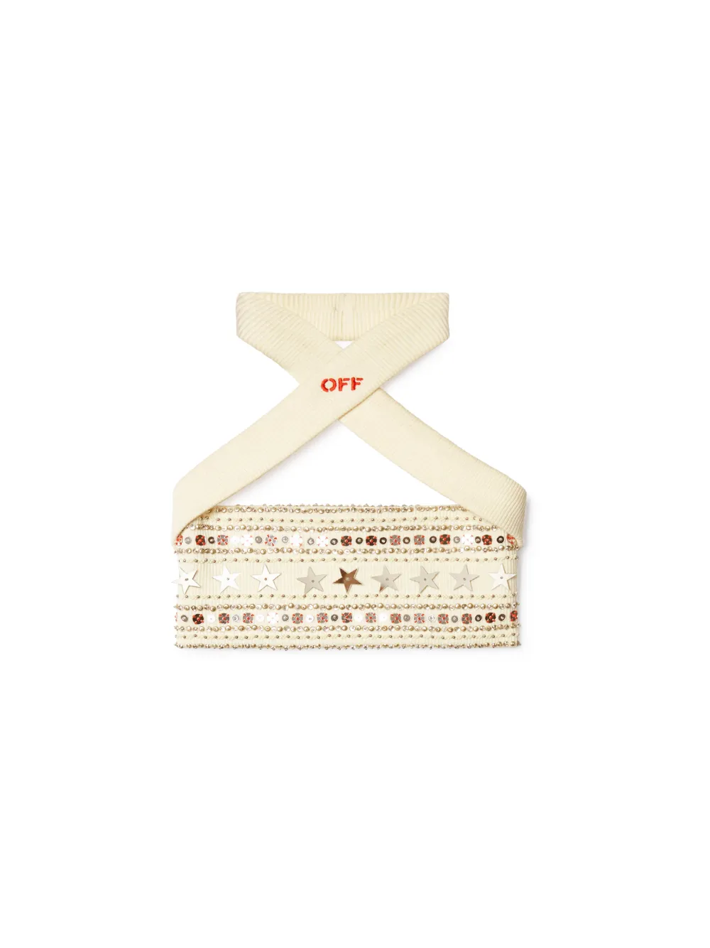 CREAM CROSS COLLAR EMBELLISHED BRA TOP in white | Off-White™ Official CA