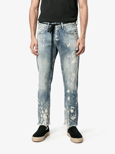 Off-White diagonal stripe print cropped jeans | Browns