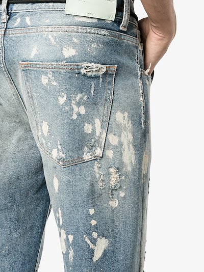 Off-White diagonal stripe print cropped jeans | Browns