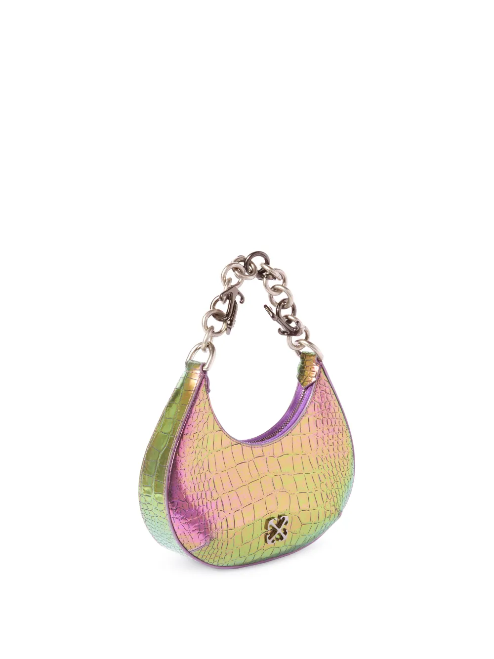 HOLOGRAPHIC CROCODILE PRINT HEMISPHERE LEATHER SHOULDER BAG in pink ...