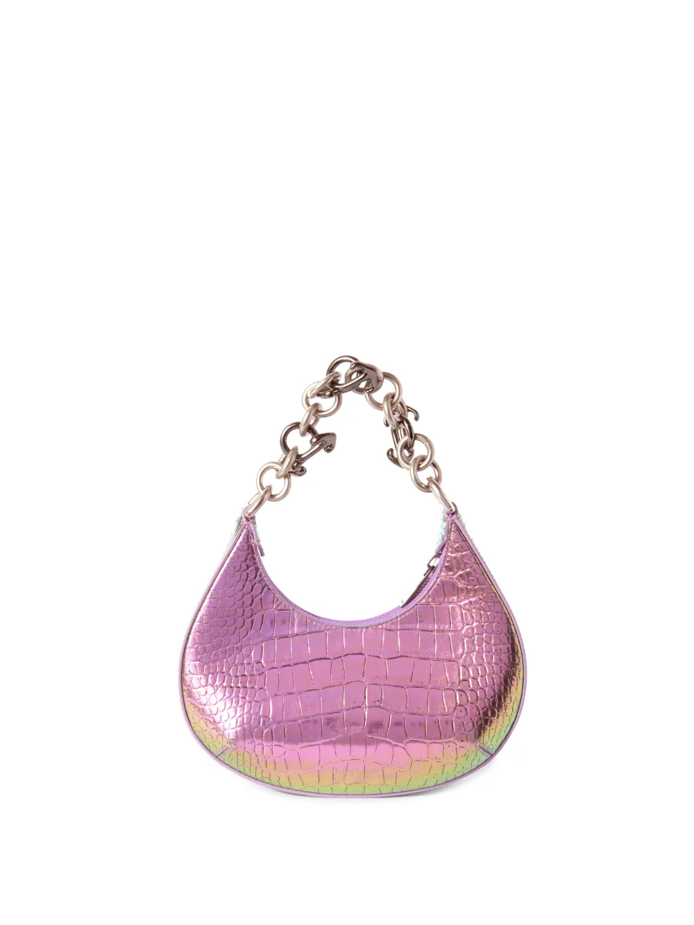 HOLOGRAPHIC CROCODILE PRINT HEMISPHERE LEATHER SHOULDER BAG in pink ...