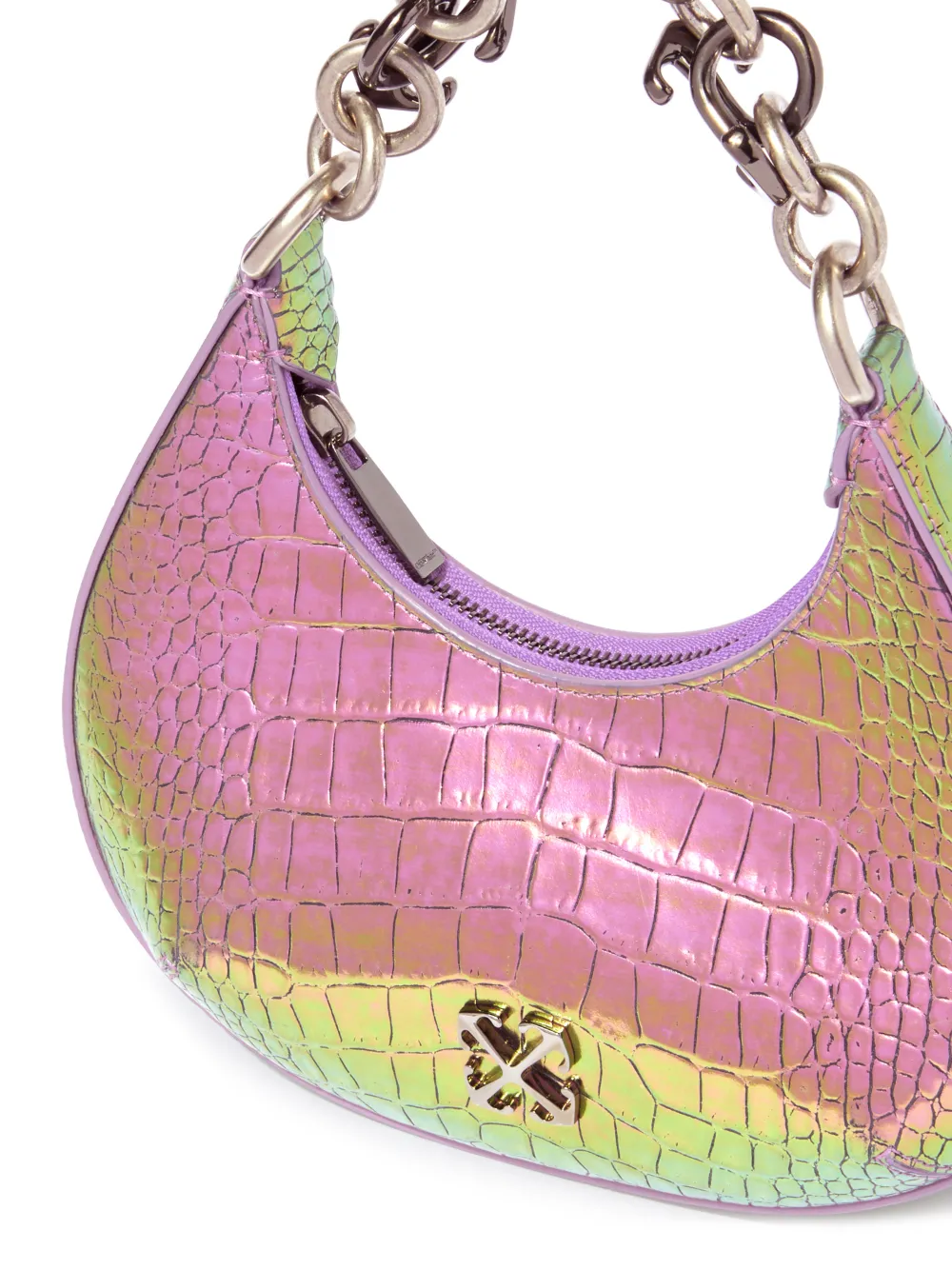 HOLOGRAPHIC CROCODILE PRINT HEMISPHERE LEATHER SHOULDER BAG in pink ...