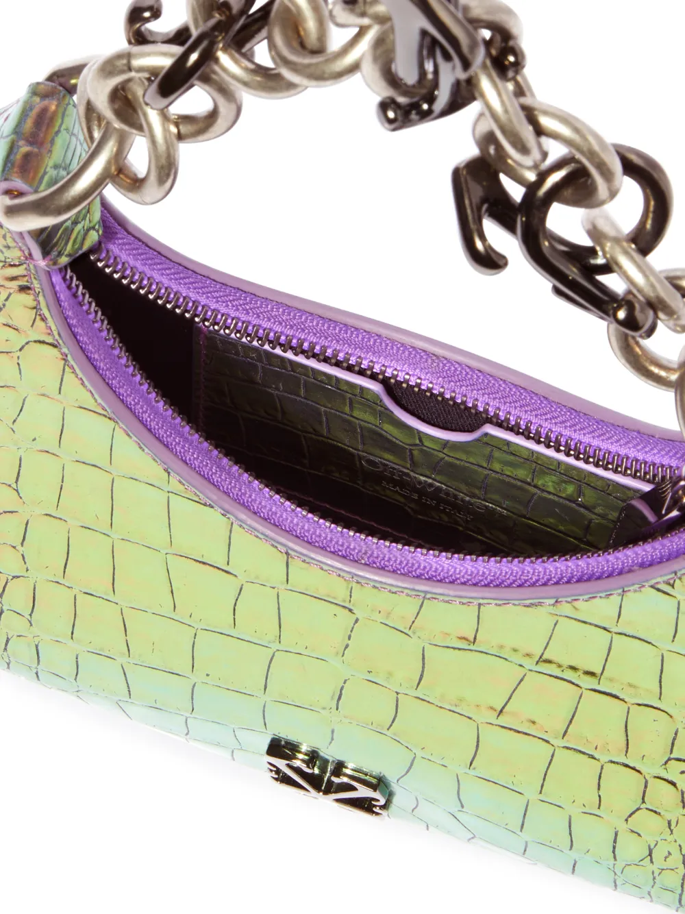 HOLOGRAPHIC CROCODILE PRINT HEMISPHERE LEATHER SHOULDER BAG in pink ...