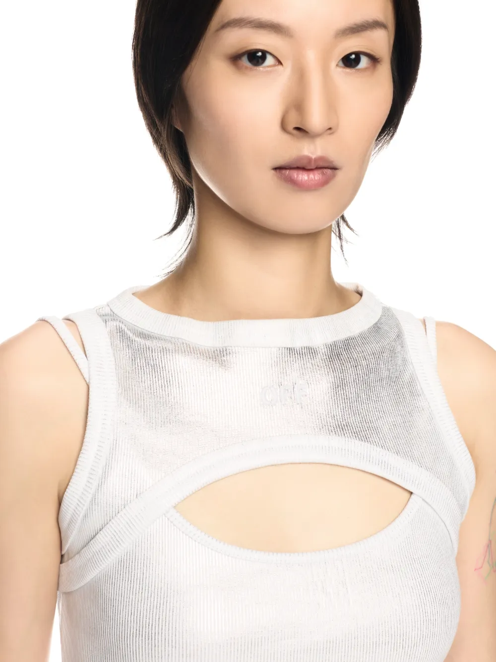 SILVER RIBBED CUT-OUT DRESS in white | Off-White™ Official GB