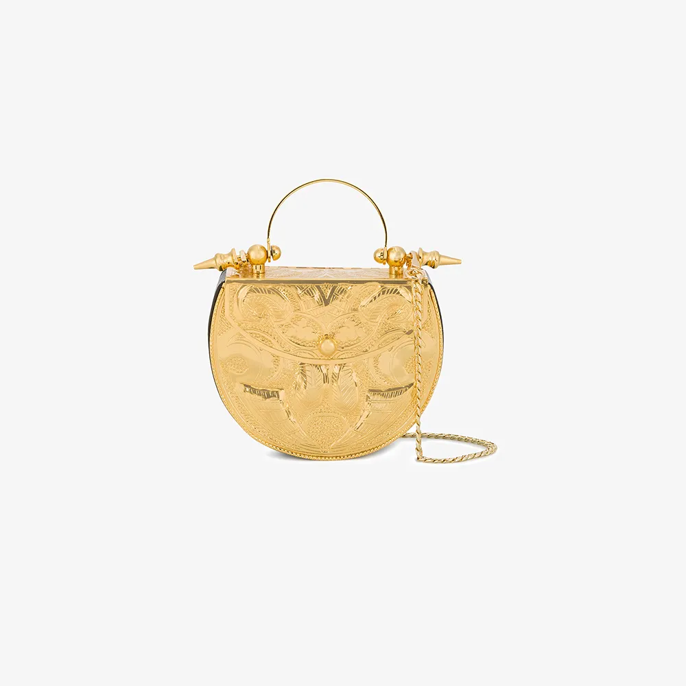 Okhtein Gold Palmette Minaudière Mini Metal Bag Browns