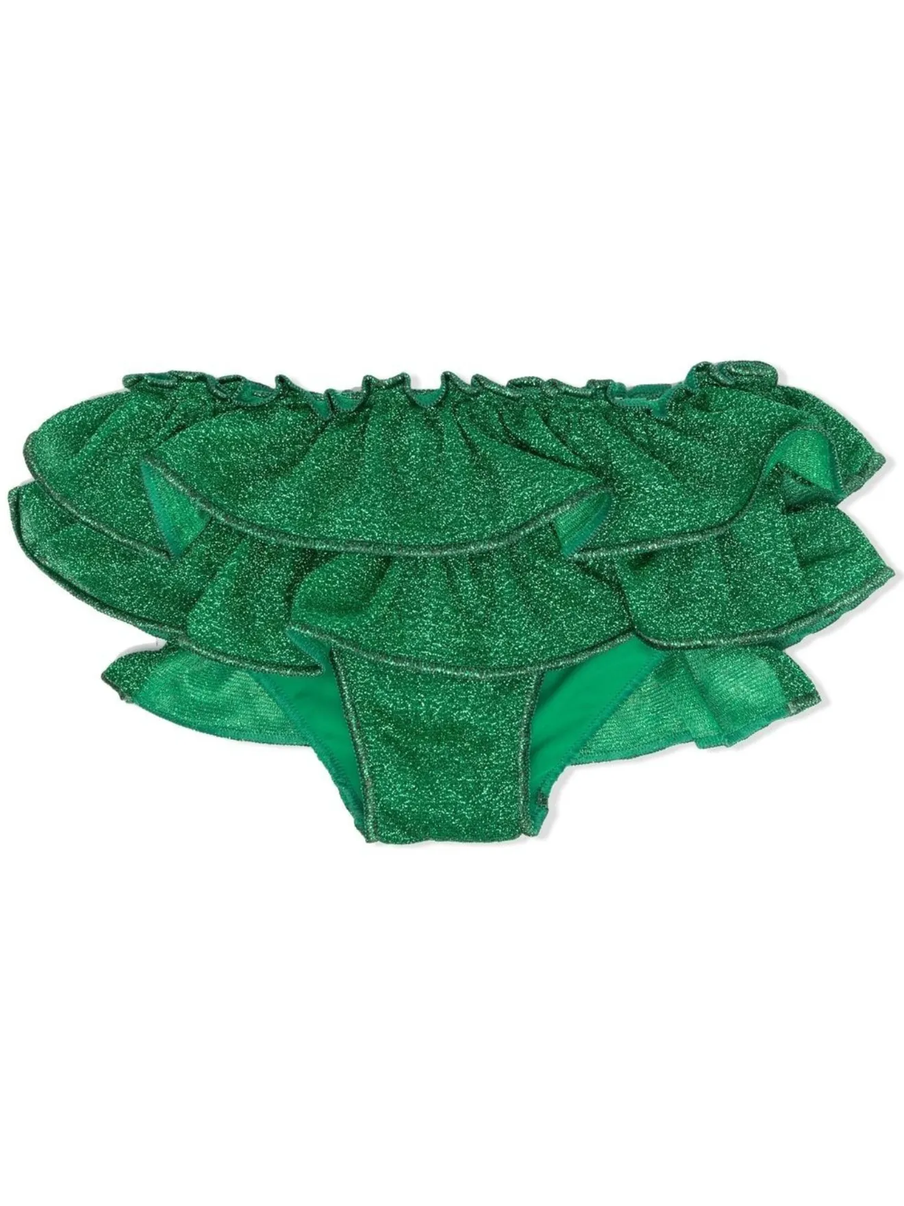 Sale Oseree Kids metallic-effect ruffled bikini bottoms green | MODES