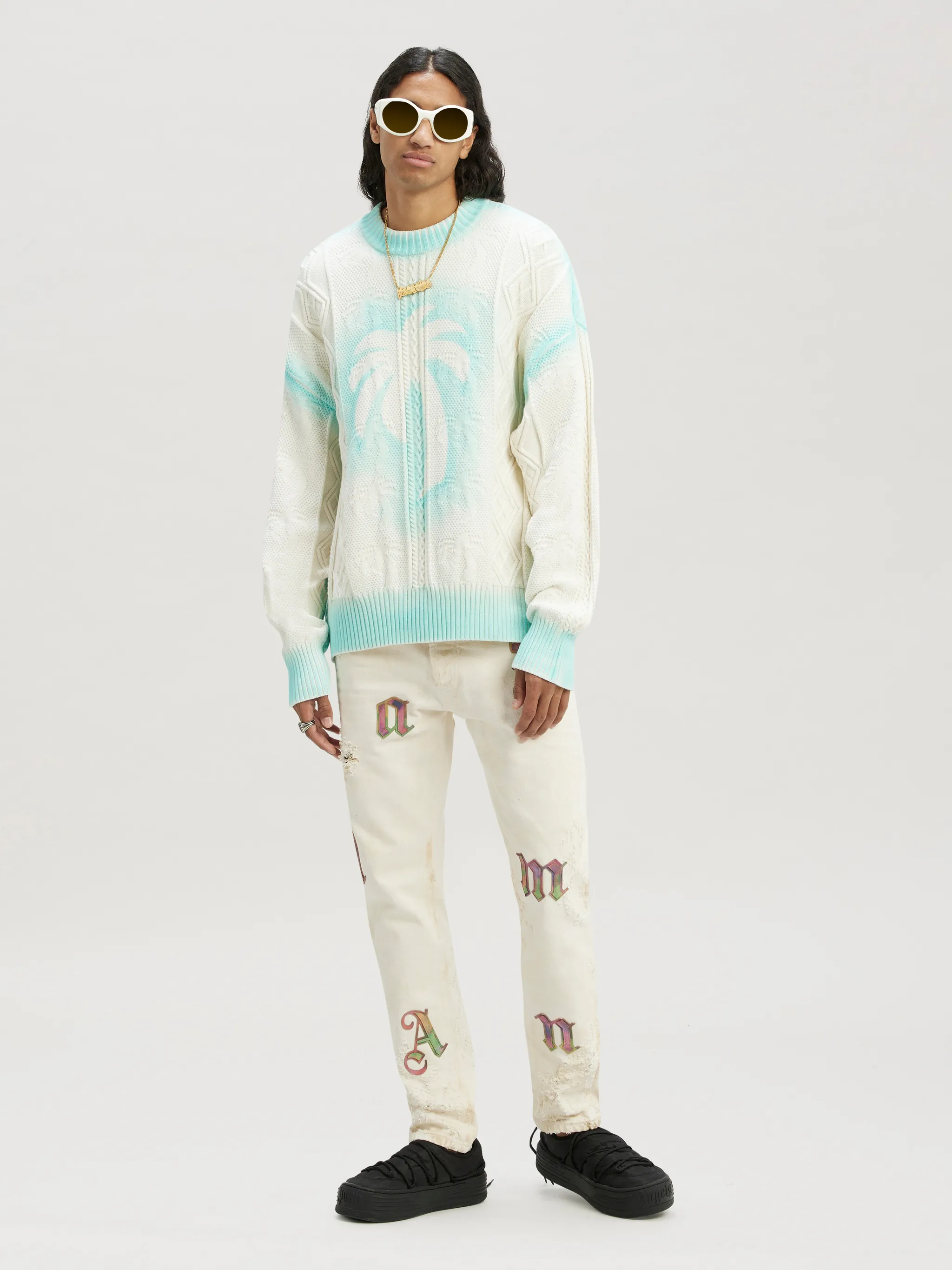 Bull Rainbow Logo Patch Regular 5 Pockets in neutrals - Palm Angels ...