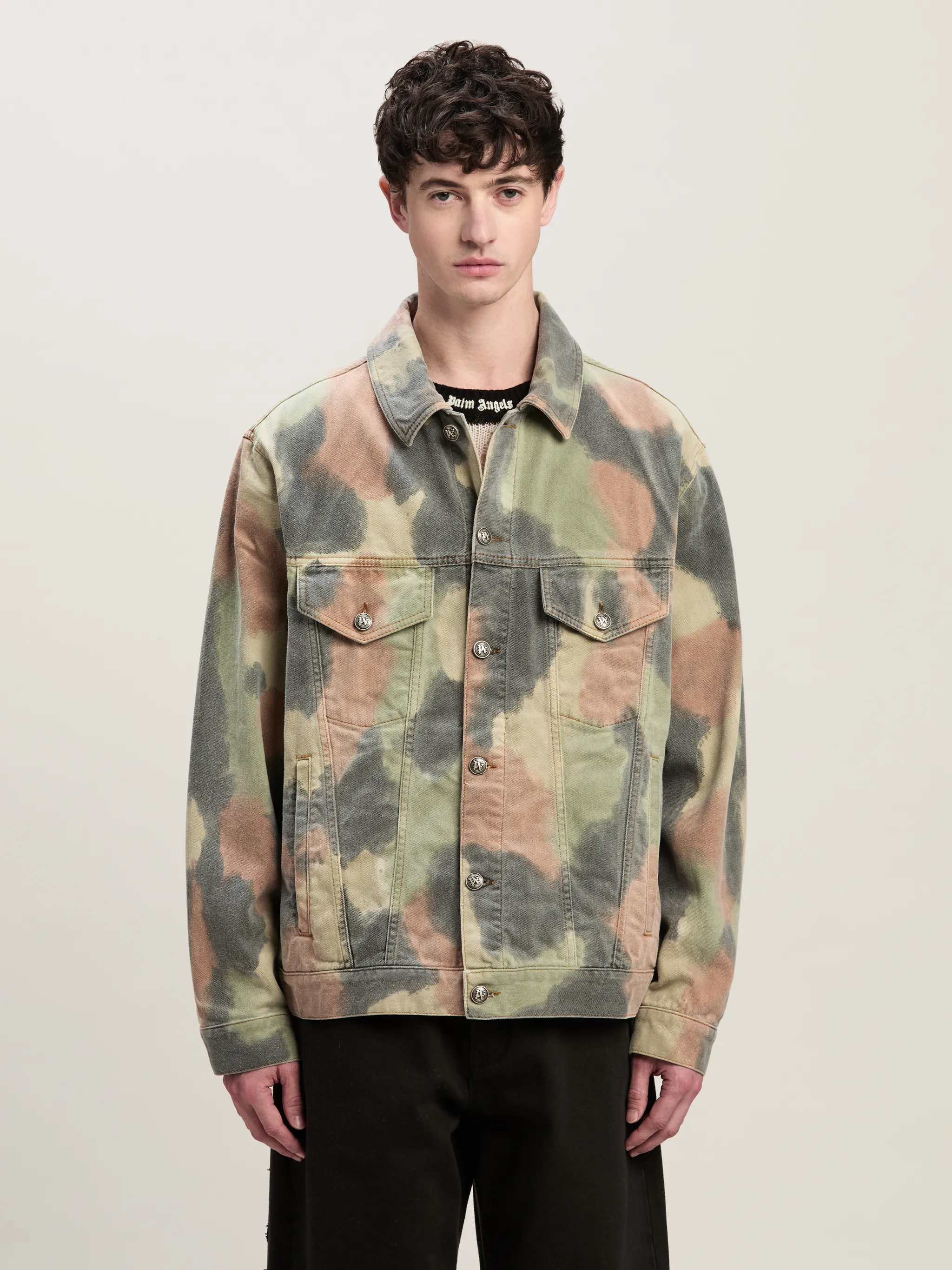 Camouflage Denim Jacket in green - Palm Angels® Official