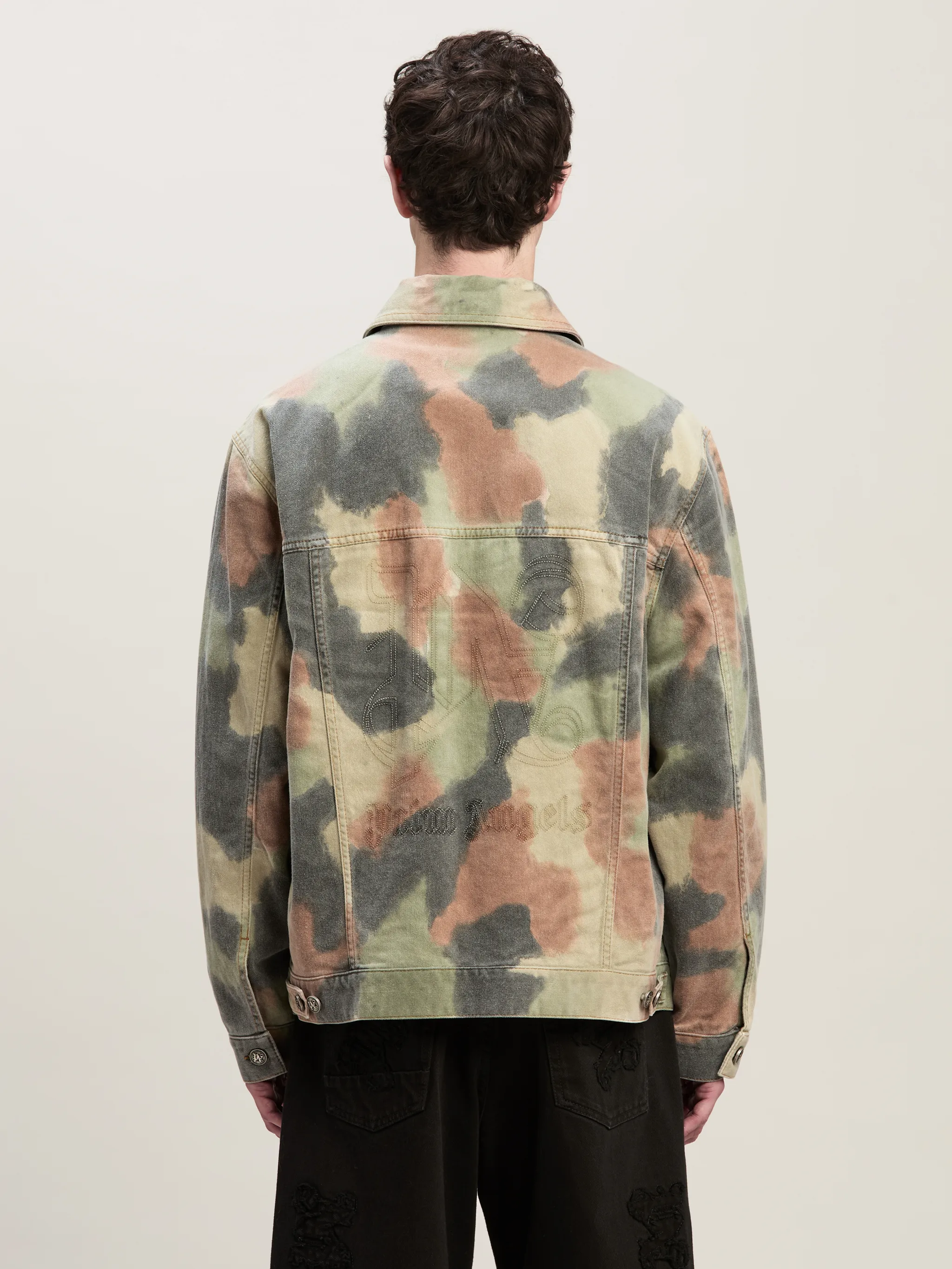 Camouflage Denim Jacket in green - Palm Angels® Official