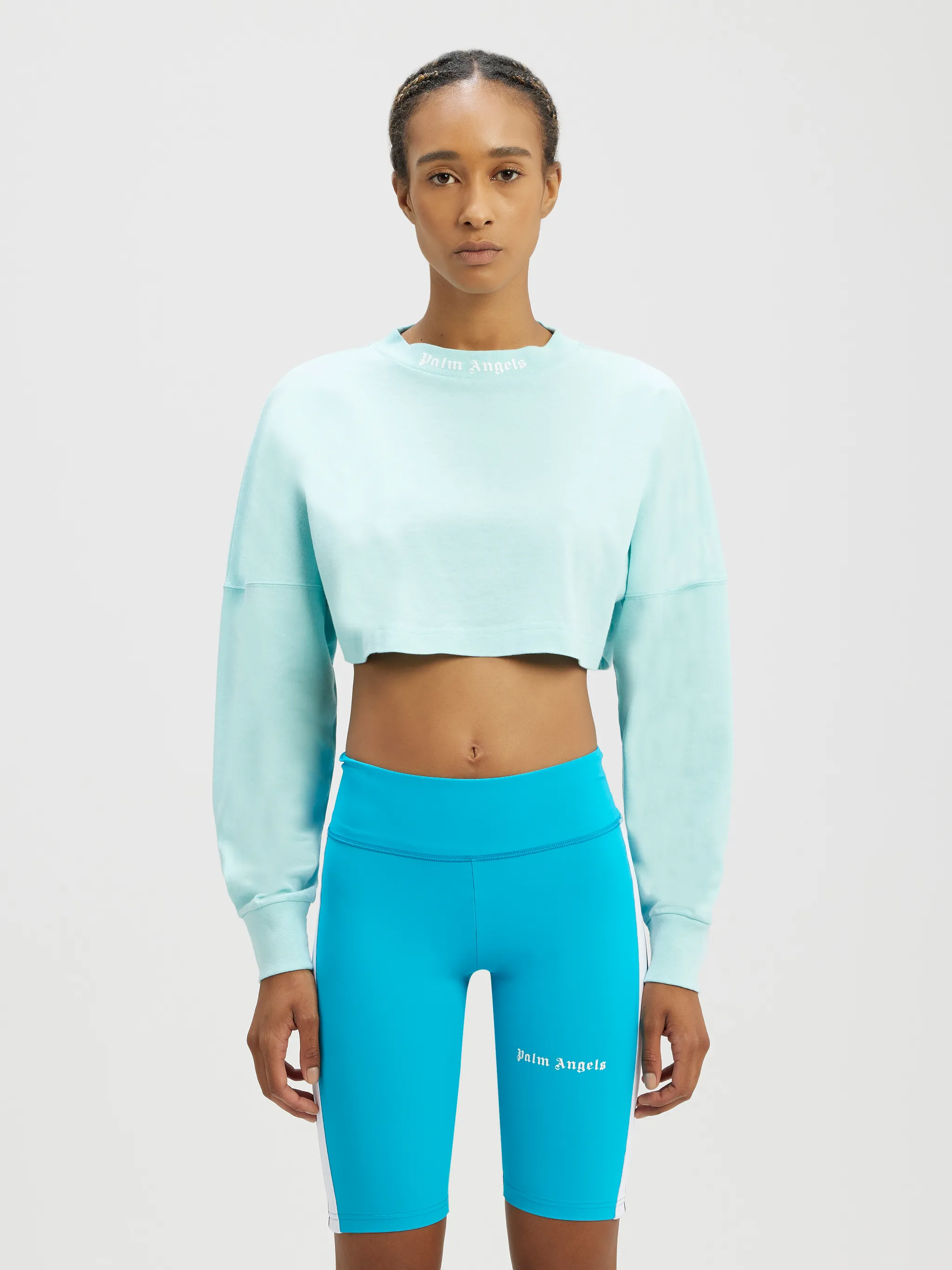 Classic Logo Over Crop T-shirt in blue - Palm Angels® Official Classic Logo Over Crop T-shirt in blue - Palm Angels® Official