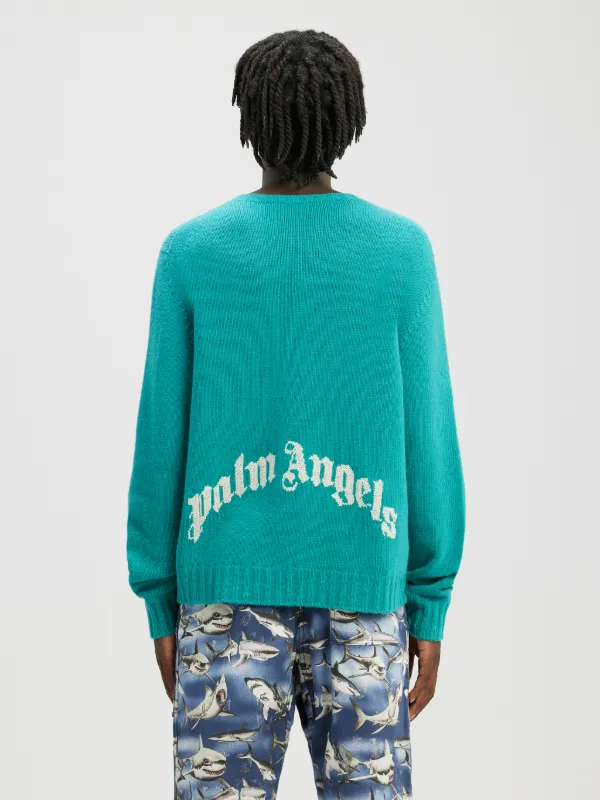 Curved Logo Sweater In Blue Palm Angels® Official
