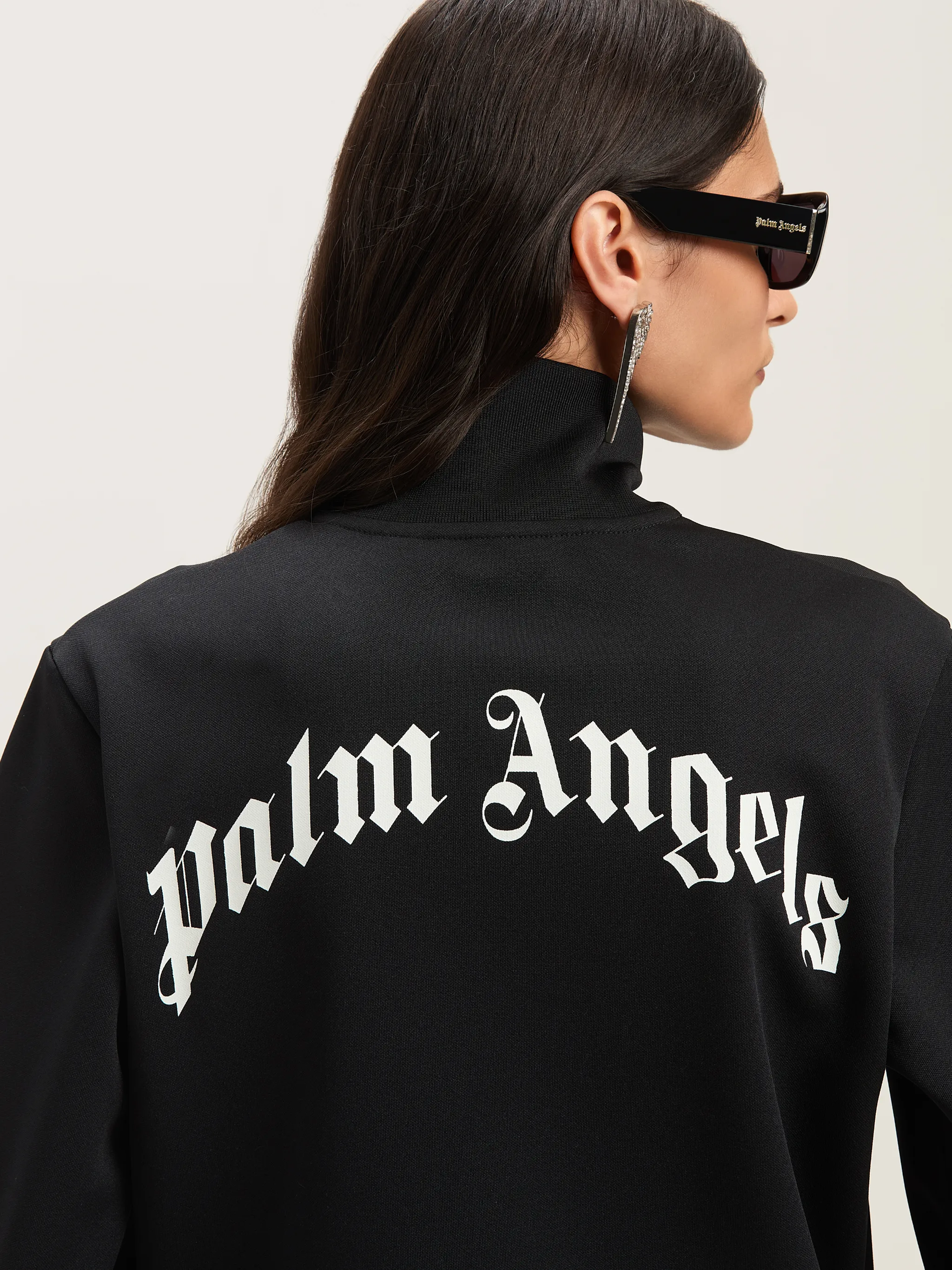Curved logo Track jacket in 1003 black - off white - Palm Angels® Official