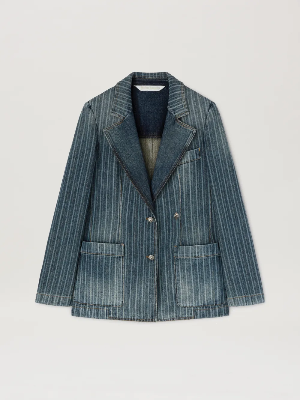 Laser pinstriped denim blazer in 4001 light blue - white - Palm Angels ...