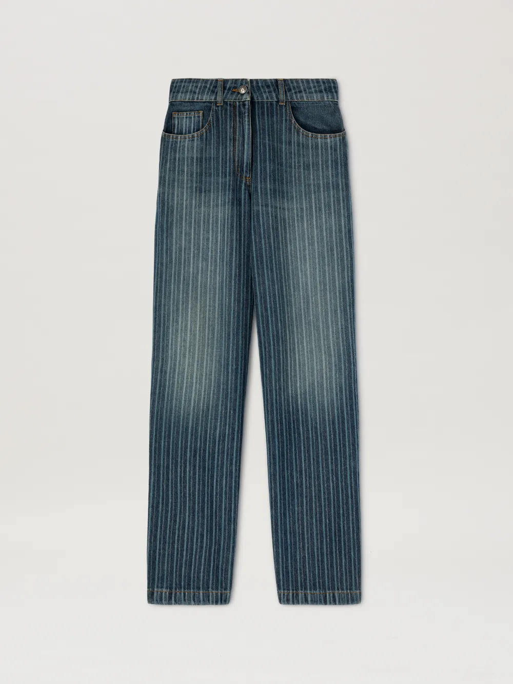 Laser pinstriped denim pants in 4001 light blue - white - Palm Angels ...