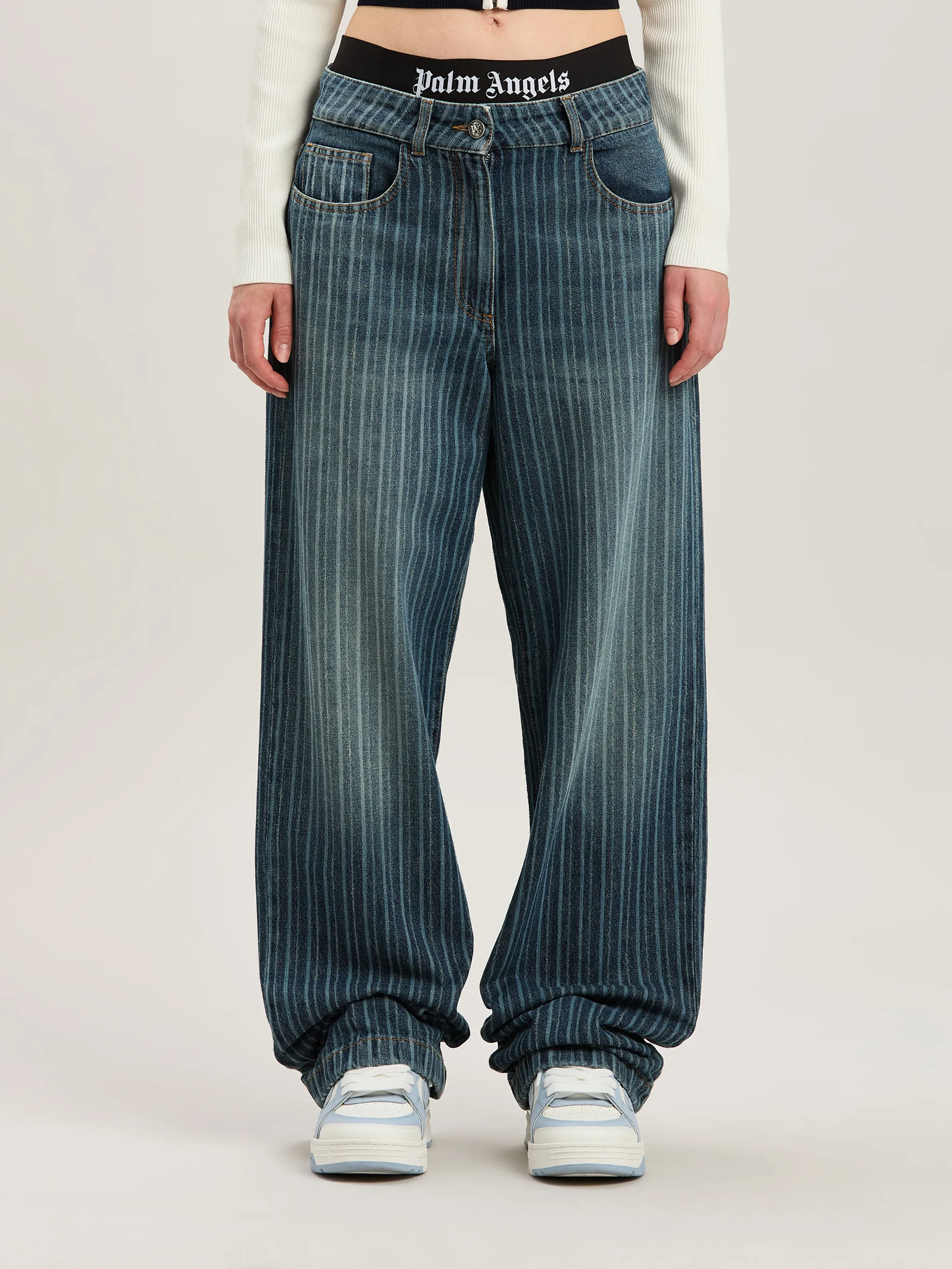 Laser pinstriped denim pants in 4001 light blue - white Laser pinstriped denim pants in 4001 light blue - white