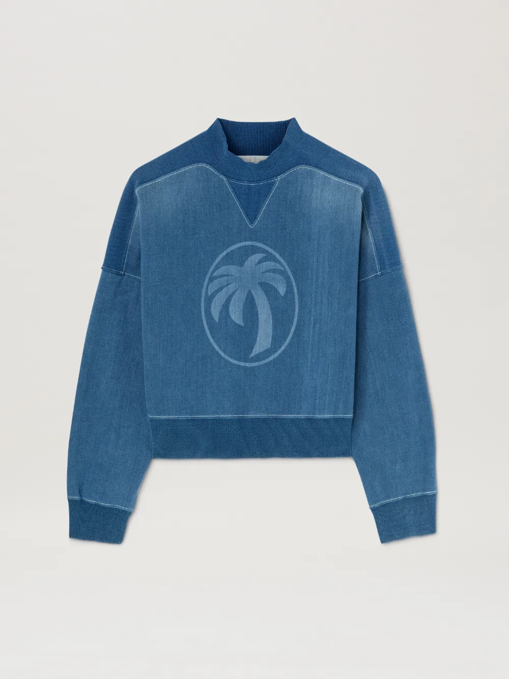 Oval Palm lasered crewneck Sweatshirt in 4940 indigo blue - light blue ...