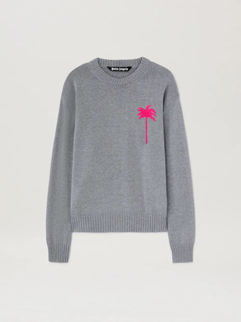 Palm Inlay knit sweater in 0832 grey melange - fuchsia - Palm Angels ...
