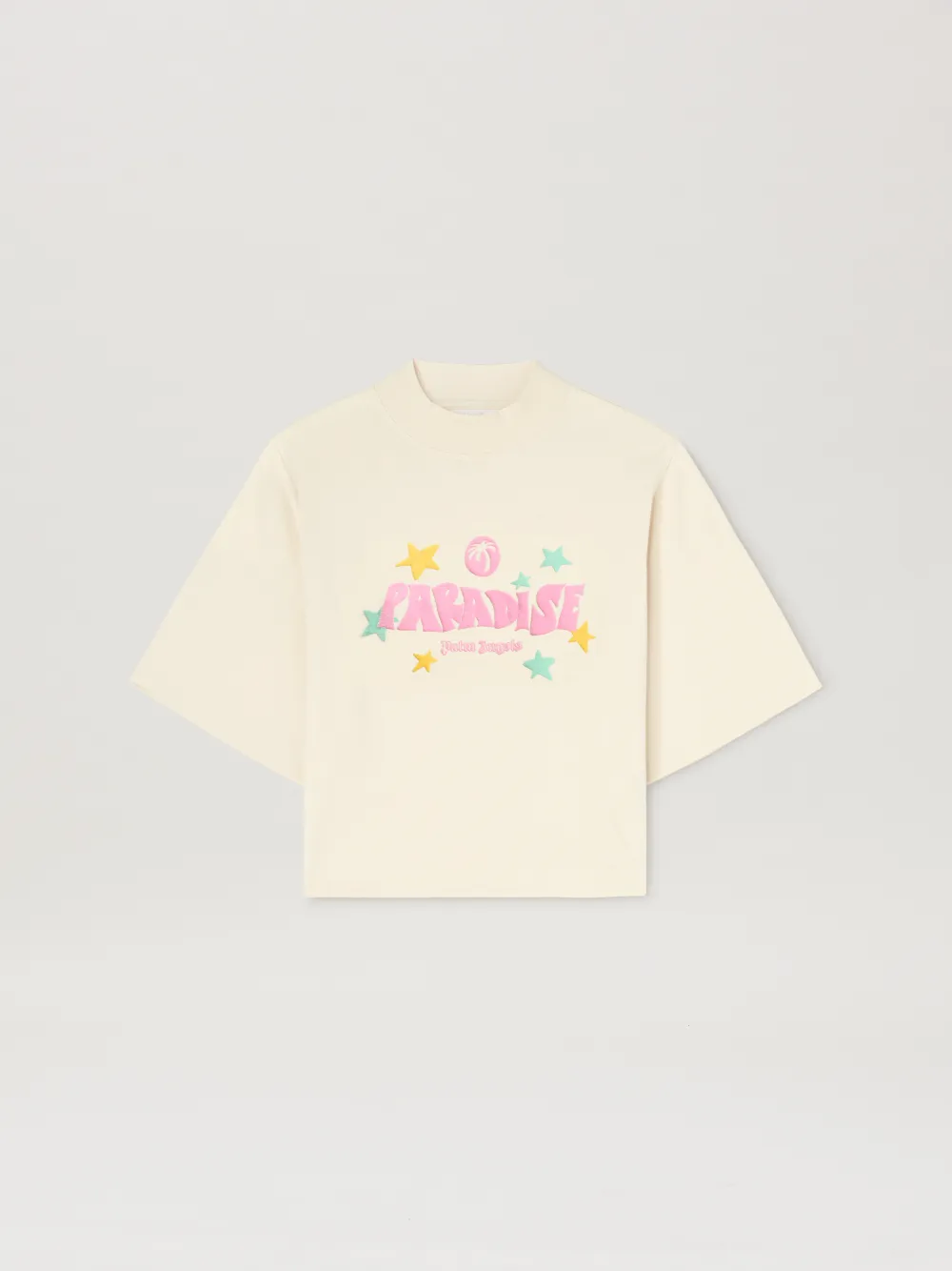 Paradise Cropped T Shirt In 0b30 Ivory Pink Palm Angels® Official