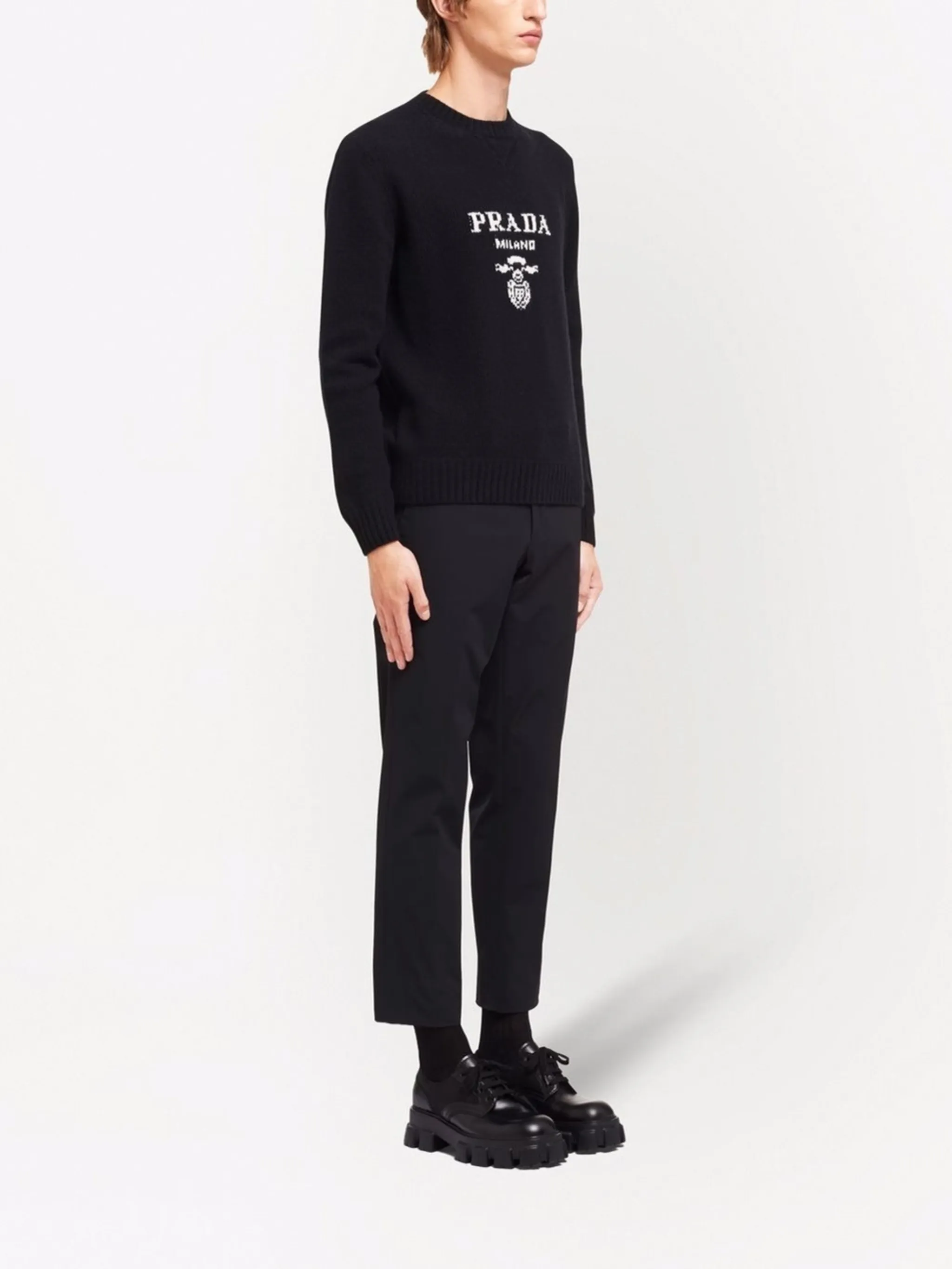 Logo Intarsia Knit Jumper Prada