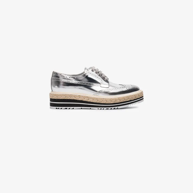 Prada Silver Leather flatform brogues | Brogues & Oxfords | Browns