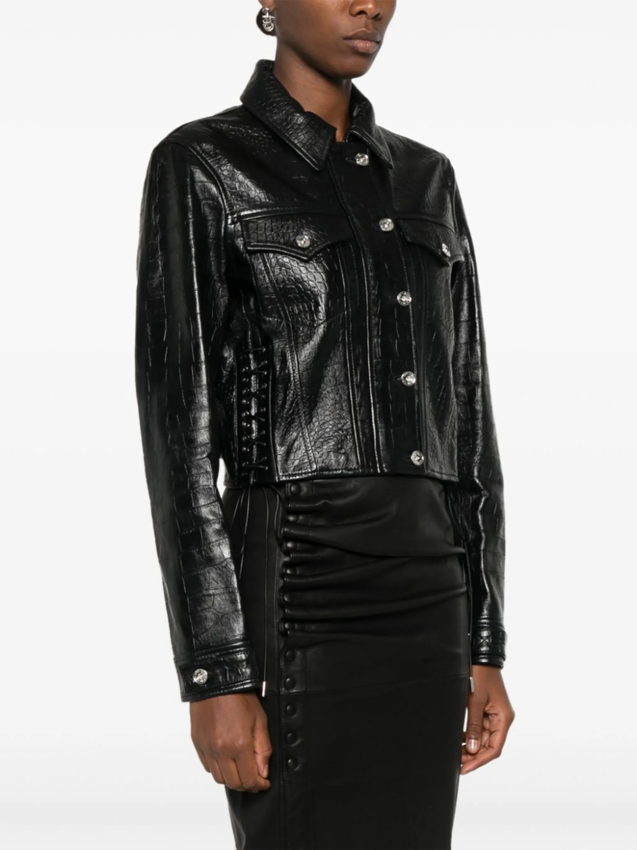 Rabanne crocodile-embossed leather jacket | Eraldo.com UK