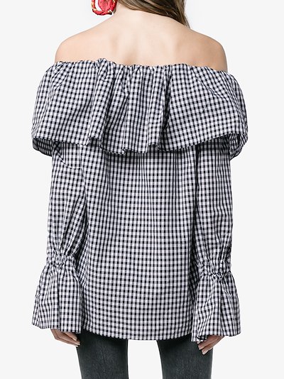 Rejina Pyo Off The Shoulder Gingham Blouse Browns