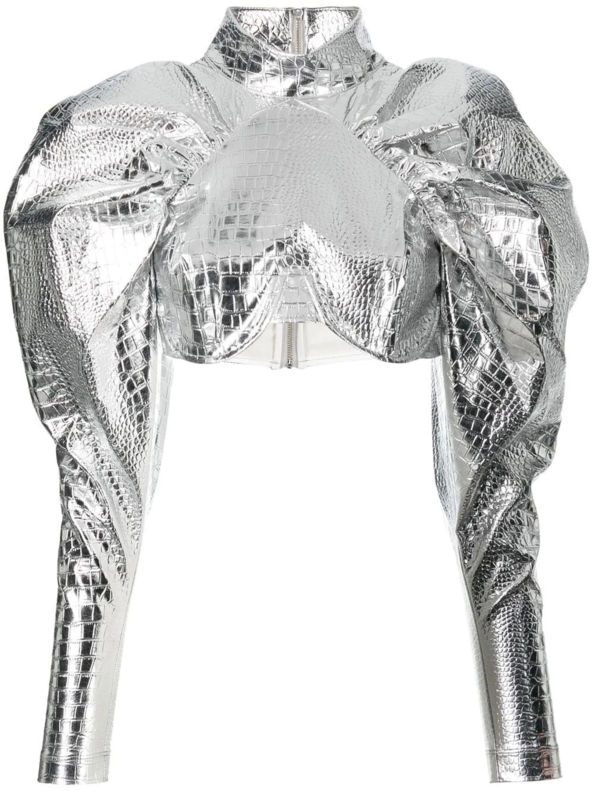 ROTATE BIRGER CHRISTENSEN crocodile-effect puff-sleeve crop top ...