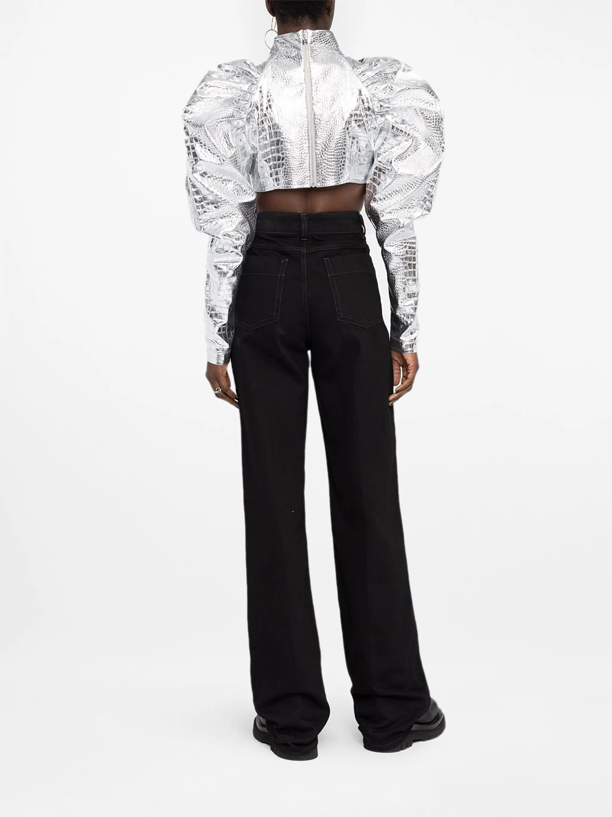 ROTATE BIRGER CHRISTENSEN crocodile-effect puff-sleeve crop top ...