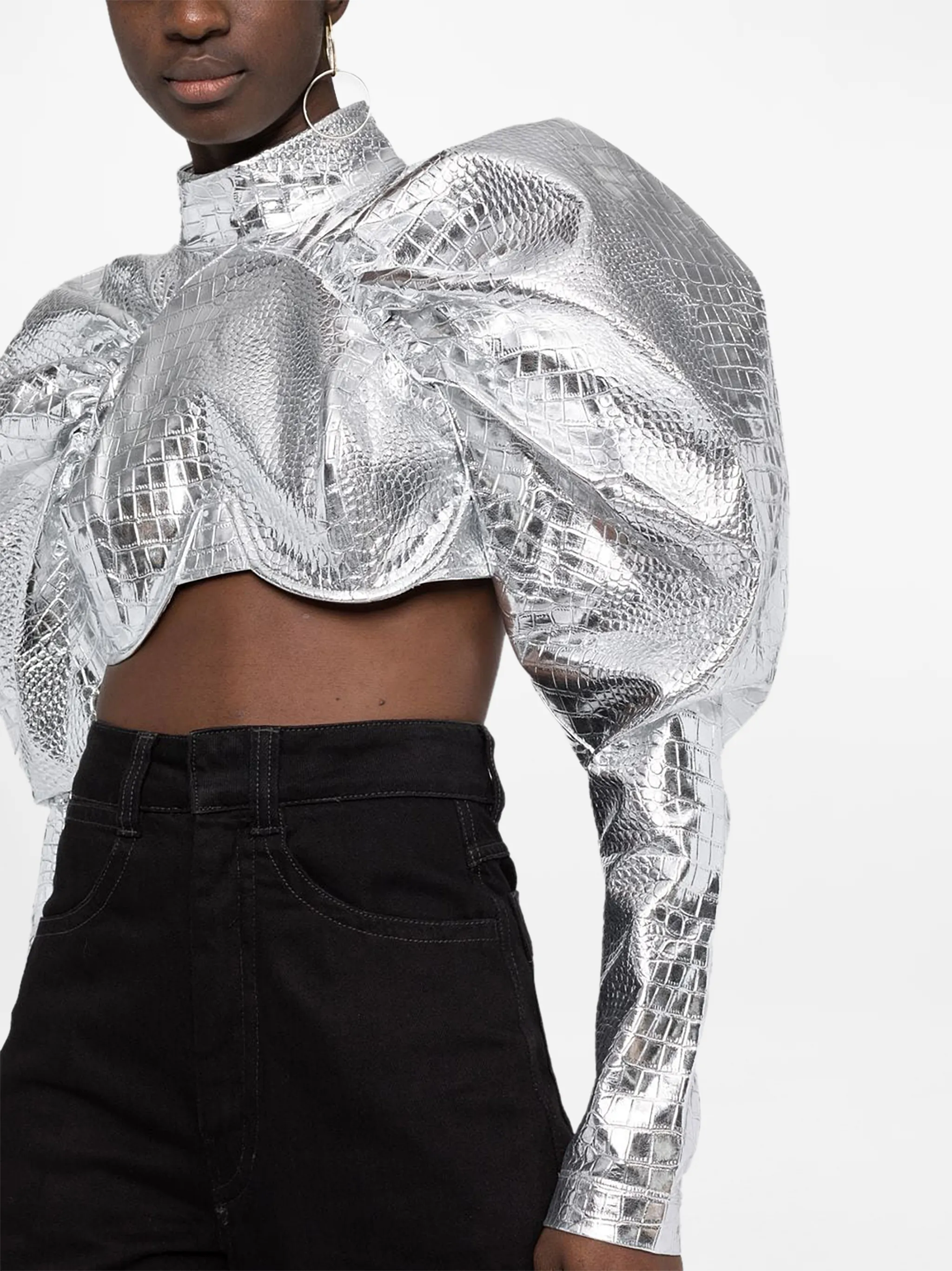 ROTATE BIRGER CHRISTENSEN crocodile-effect puff-sleeve crop top ...