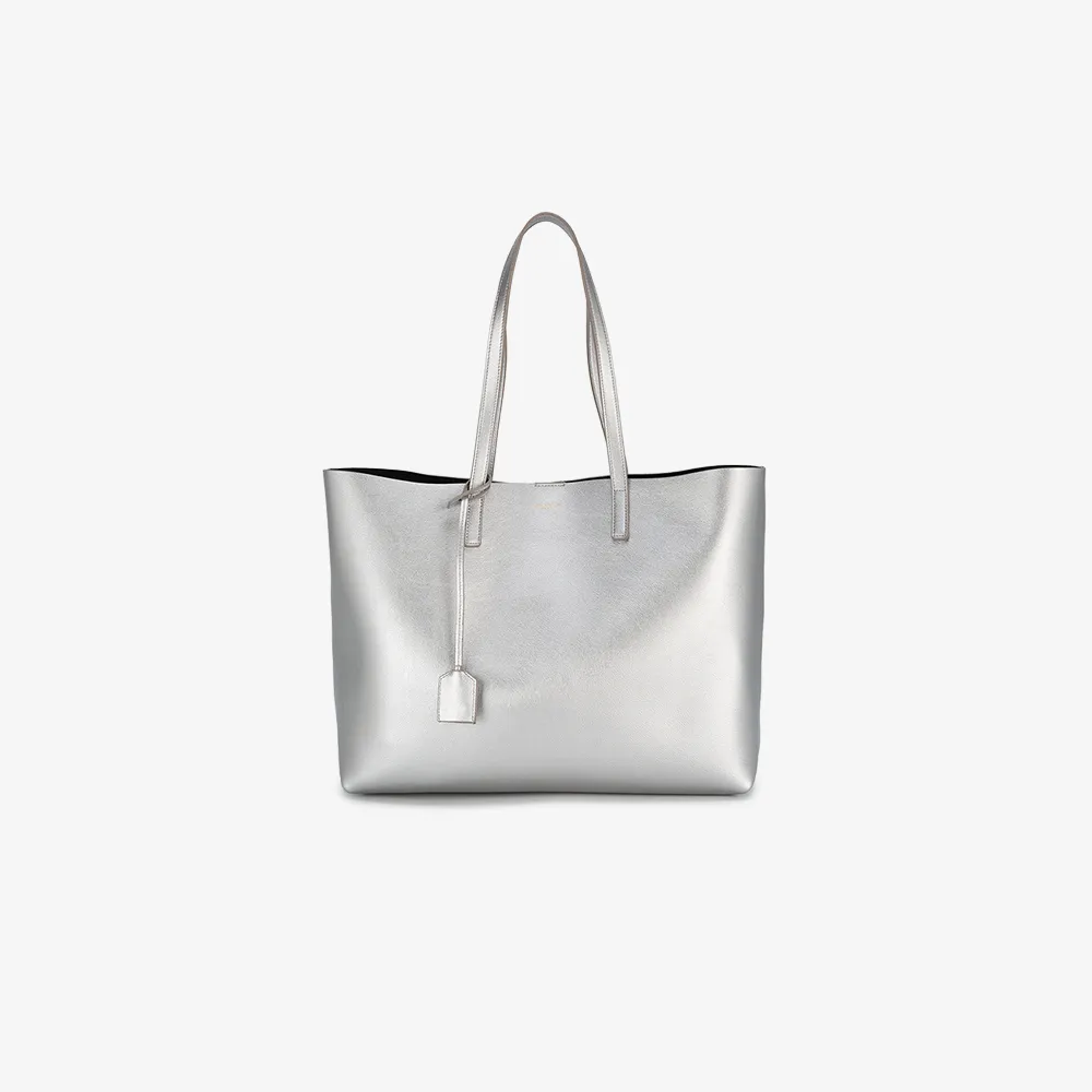 Saint Laurent Silver Leather Shopper Tote Bag Browns