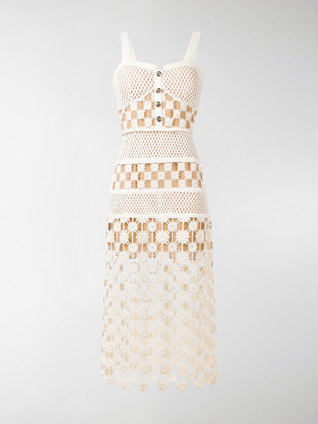 Self-Portrait crochet midi dress neutrals | MODES