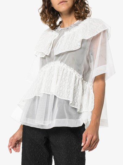 Simone Rocha lace beaded neck frill top | Browns