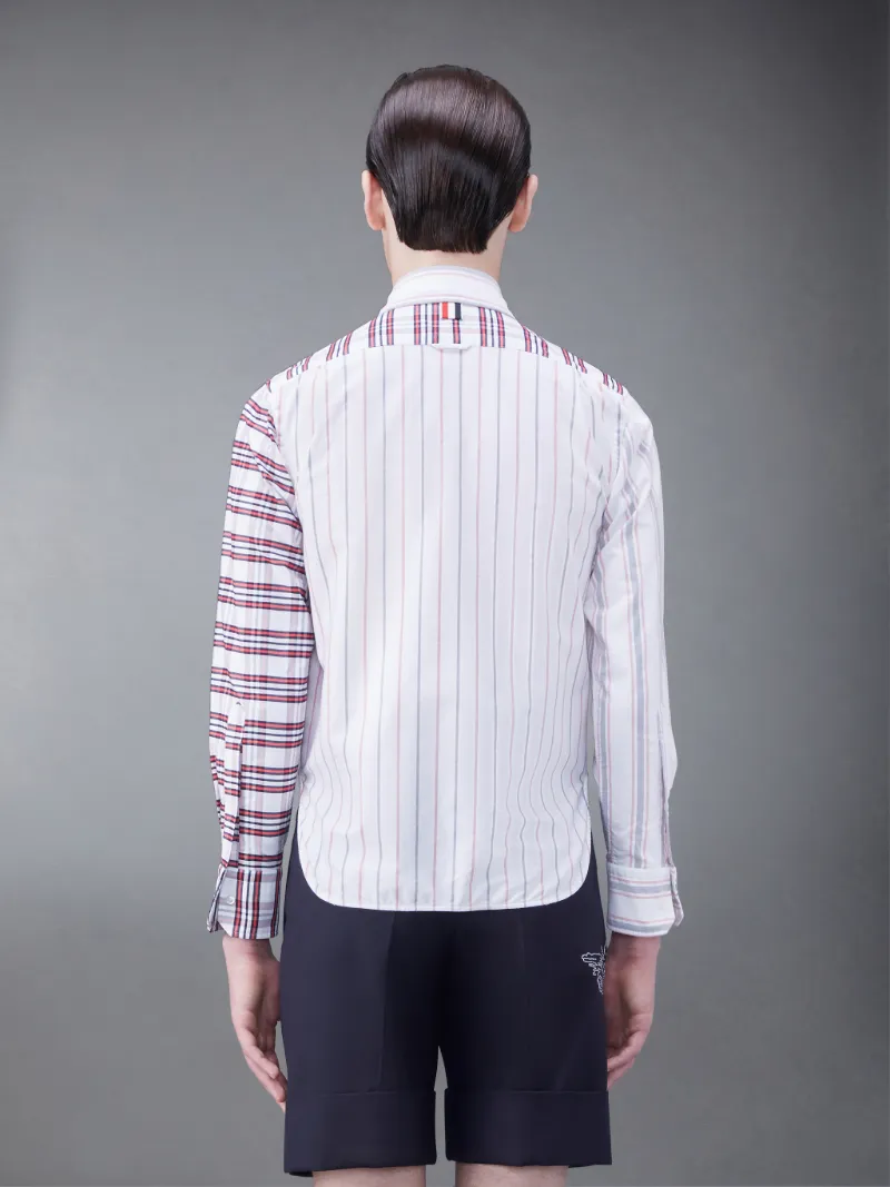 Fun-Mix Tattersall Stripe Oxford Round Hem Shirt | Thom Browne